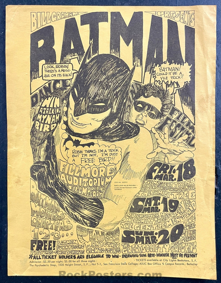 AUCTION - BG-2 - Batman - Wes Wilson - 1966 Handbill - Fillmore Audito ...