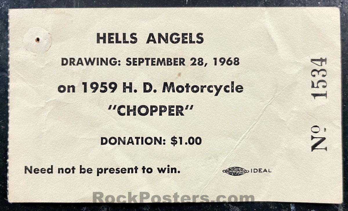 AUCTION - Hells Angels - Motorcycle Raffle - 1968 Handbill & Ticket ...