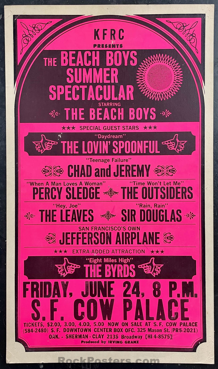 AUCTION - Byrds Beach Boys Airplane - 1966 Cardboard Poster - Cow Pala ...