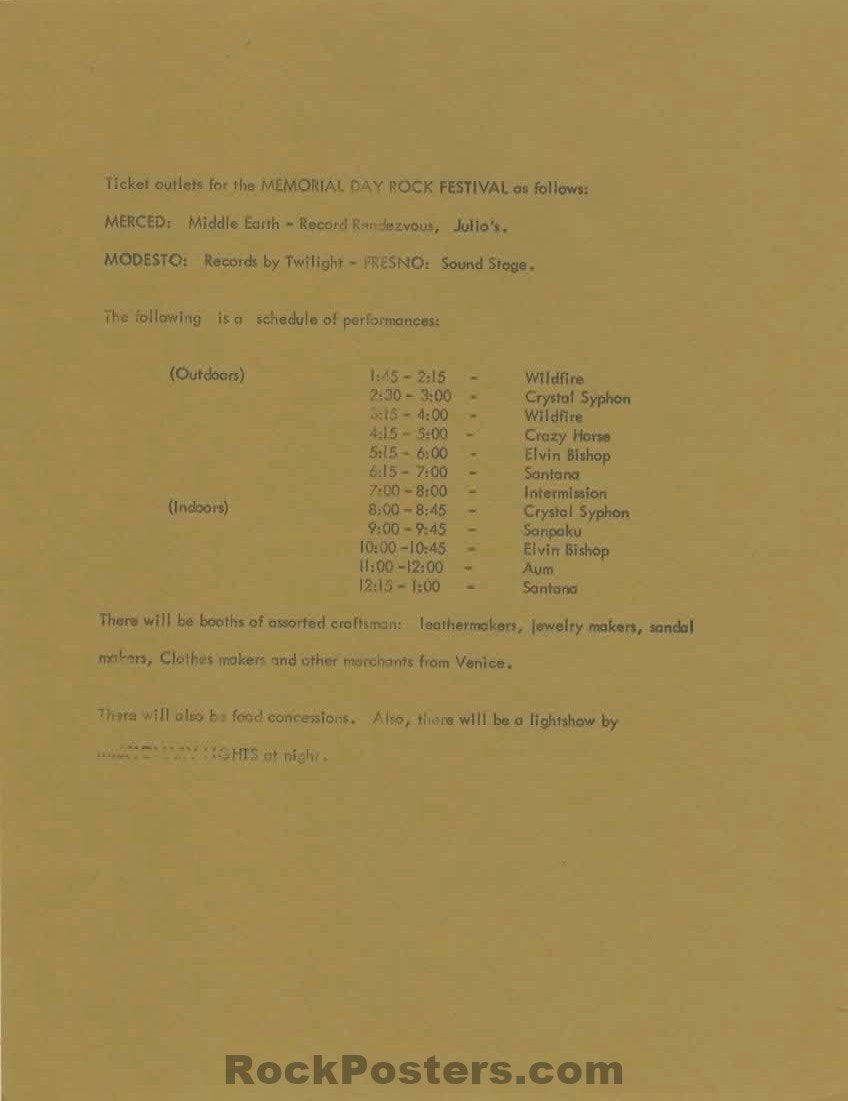 AUCTION - Santana/Elvin Bishop - Norman Orr - 1969 Handbill - Merced ...