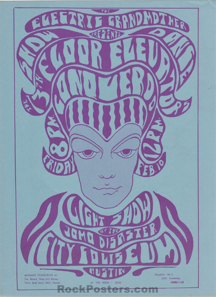 AUCTION - 13th Floor Elevators - Pre-Vulcan Gas - 1967 Handbill - Near ...